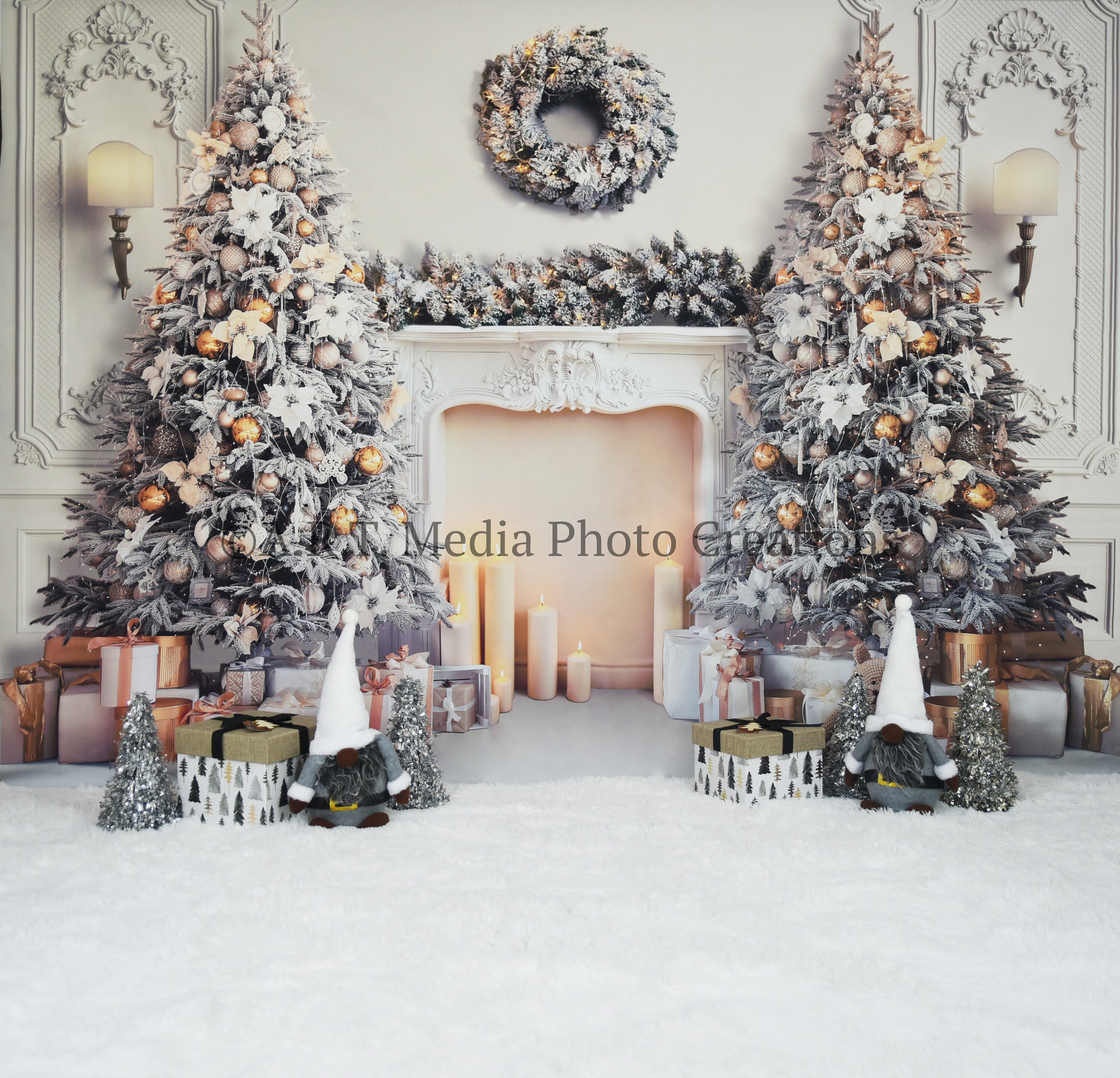Silver and White Christmas Backdrop Family Christmas Digital Background ...