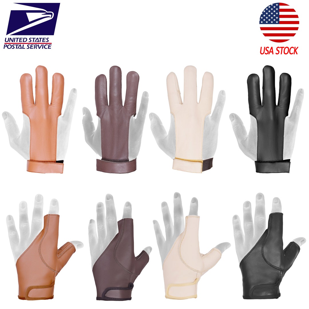 DKZ Leather Archery 3 Finger Right Hand and Archery Bow Glove Left Hand ...