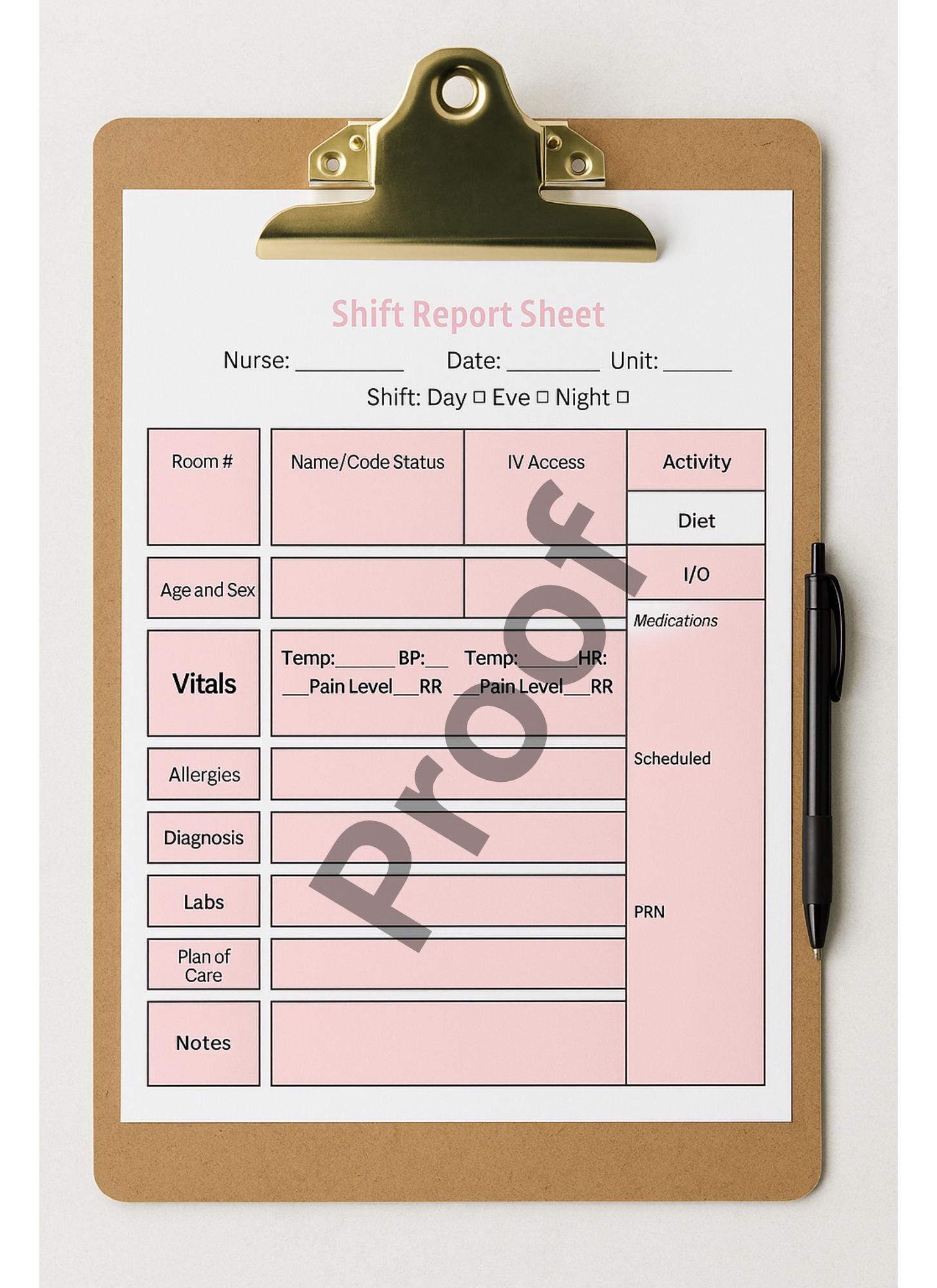 Printable Nurse Shift Report Sheet | Med-surg Brain Sheet | Soft Pink ...