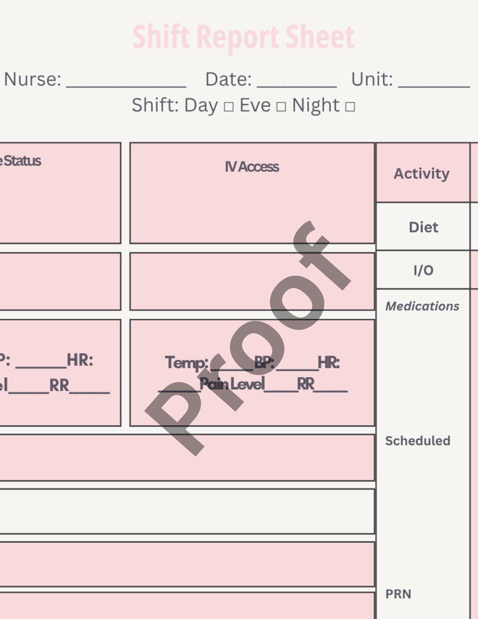 Printable Nurse Shift Report Sheet | Med-surg Brain Sheet | Soft Pink ...