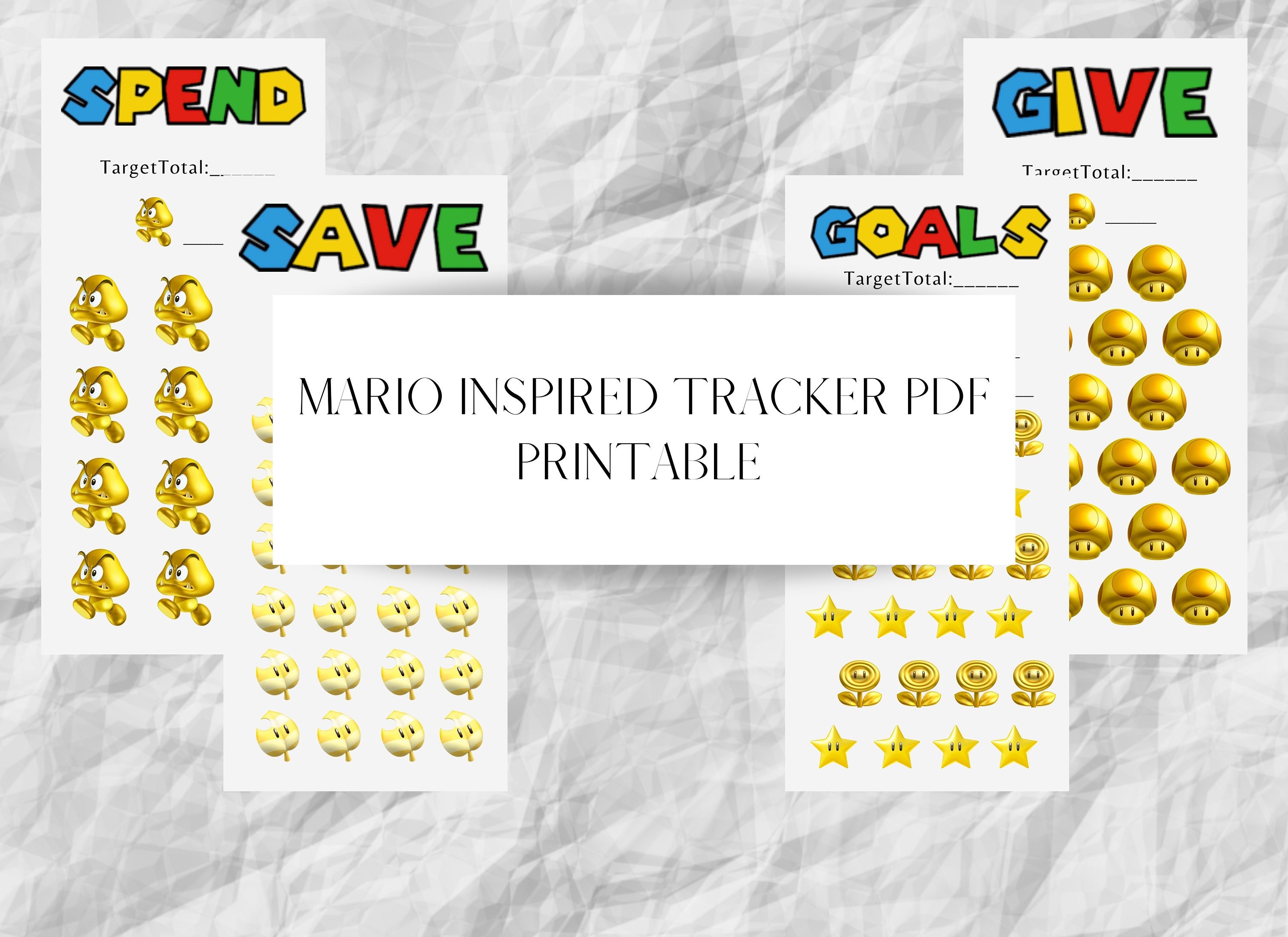 Digital Download 4 Super Mario Inspired Trackers Give, Save, Spend ...