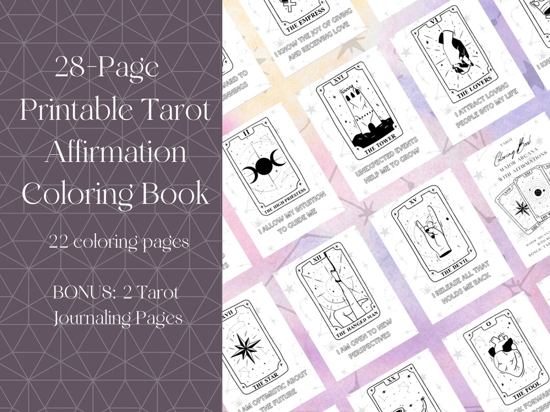 Tarot Affirmation Printable Coloring Book, Major Arcana Tarot Coloring ...