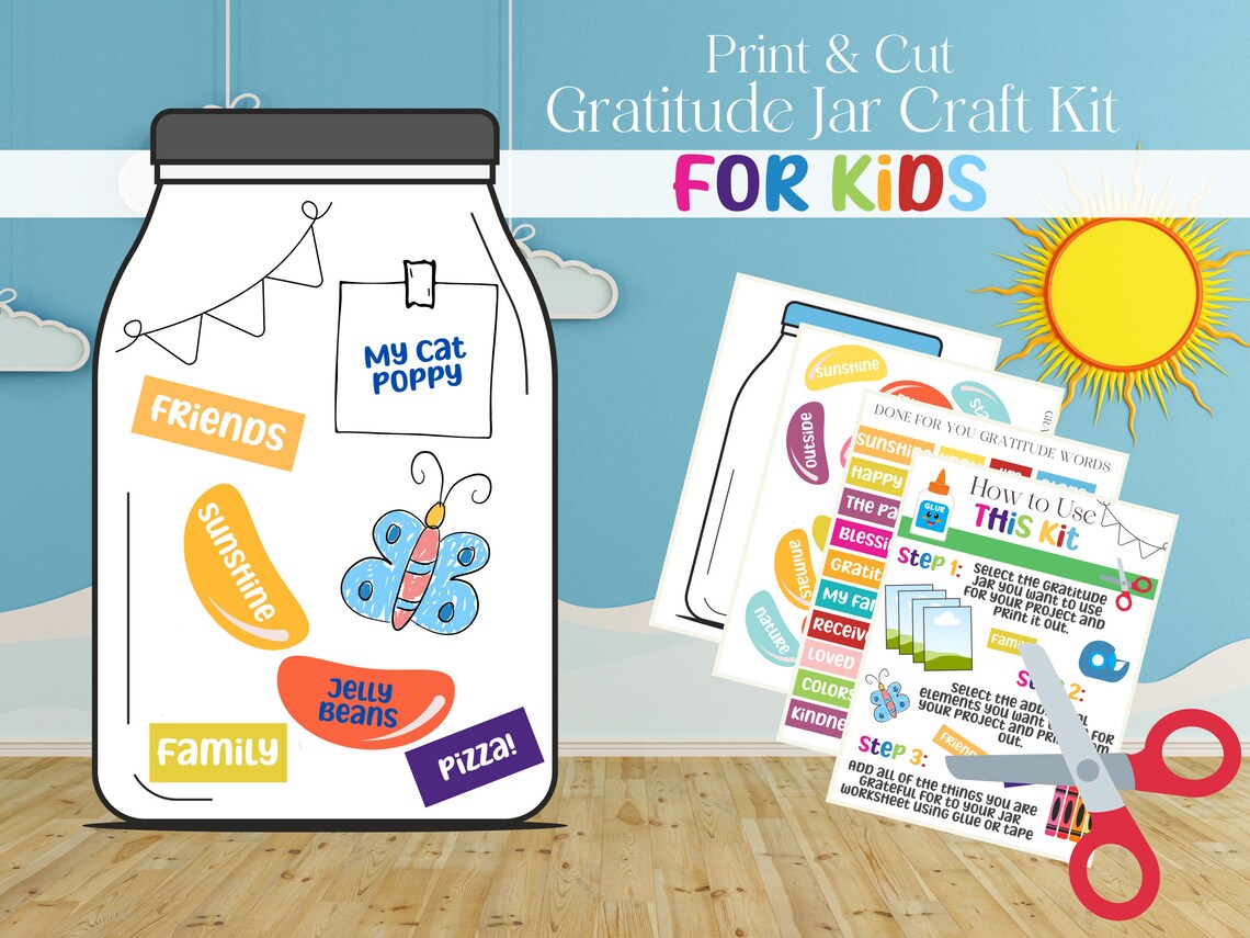 Gratitude Jar Craft Kit for Kids, Gratitude Jar Printable for Kids ...