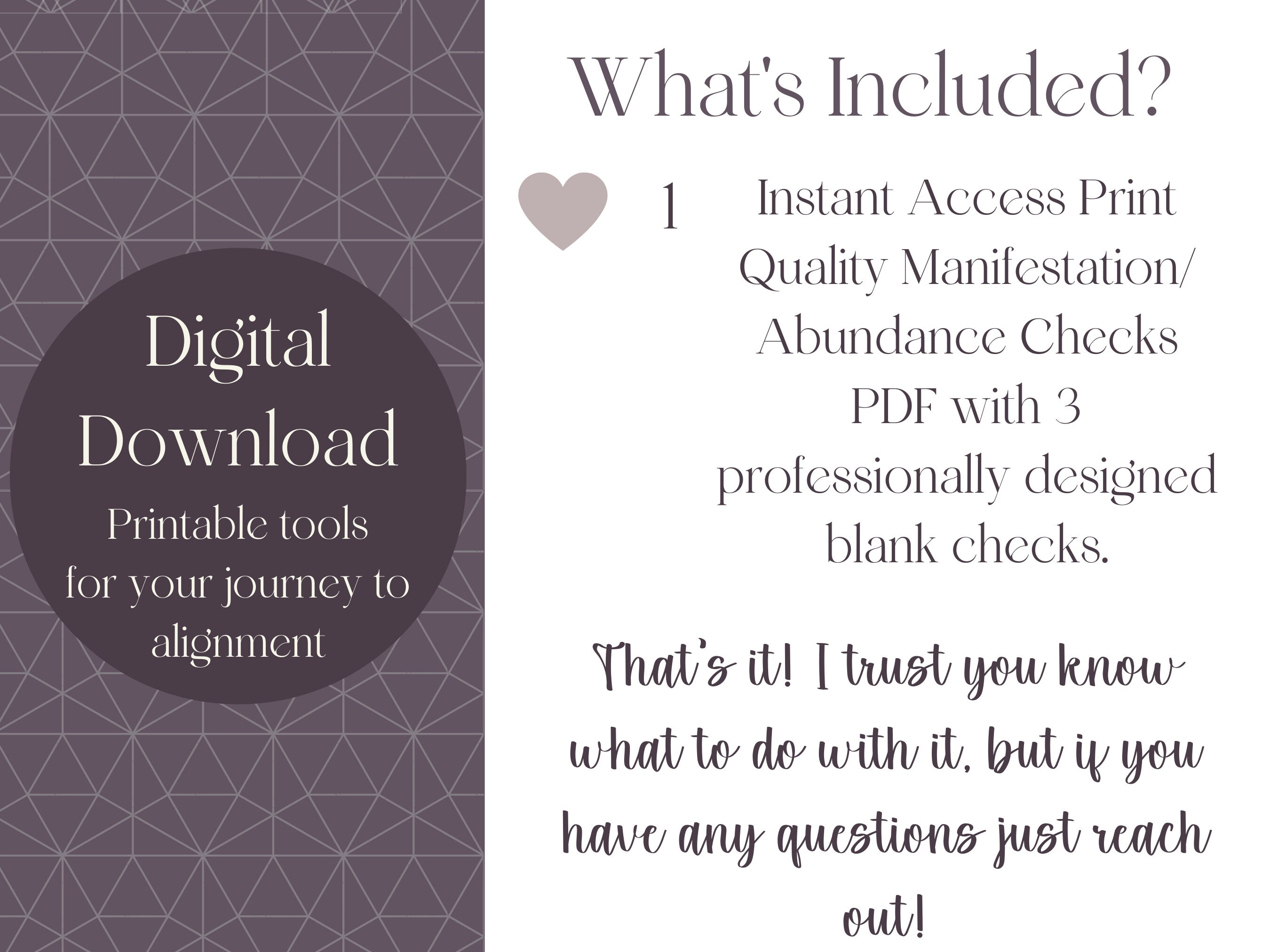 Printable Abundance Checks Single PDF Instant Access, Manifestation ...