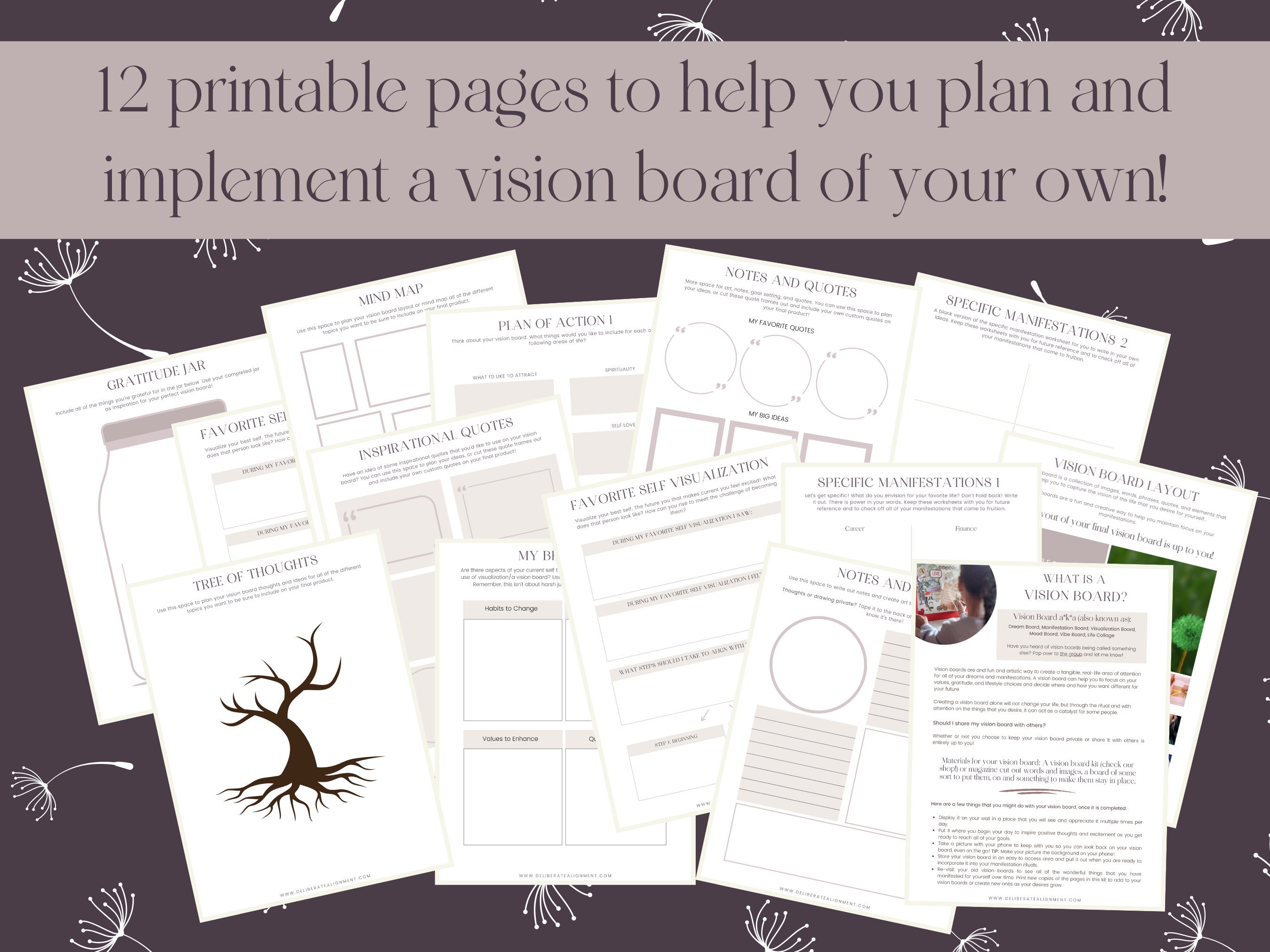 Vision Board Planner Workbook, Printable Vision Board Worksheets ...