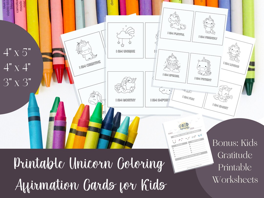 Printable Affirmation Cards for Kids Kids Coloring Unicorn - Etsy