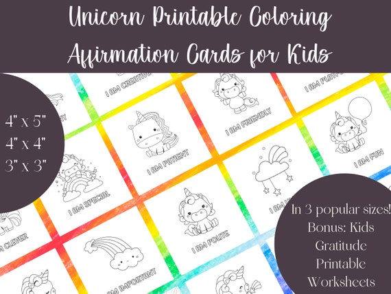 Printable Affirmation Cards for Kids Kids Coloring Unicorn - Etsy