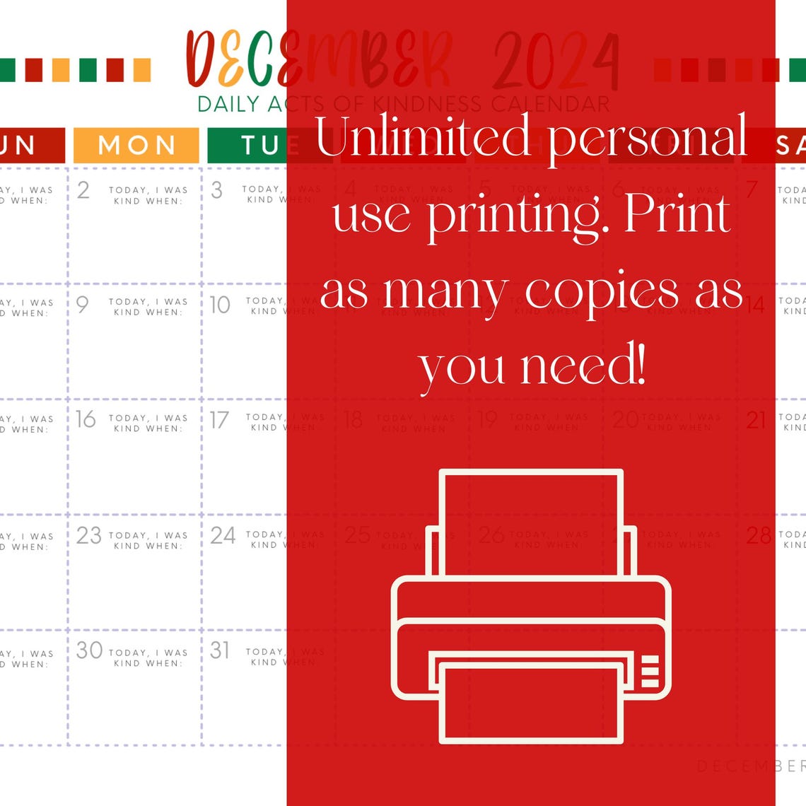 December 2024 Daily Acts of Kindness Calendar Printable, Daily Act of ...
