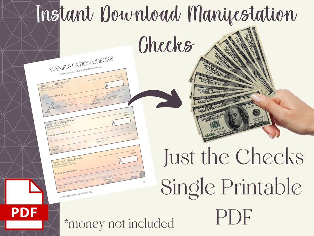 Printable Abundance Checks Single PDF Instant Access, Manifestation ...