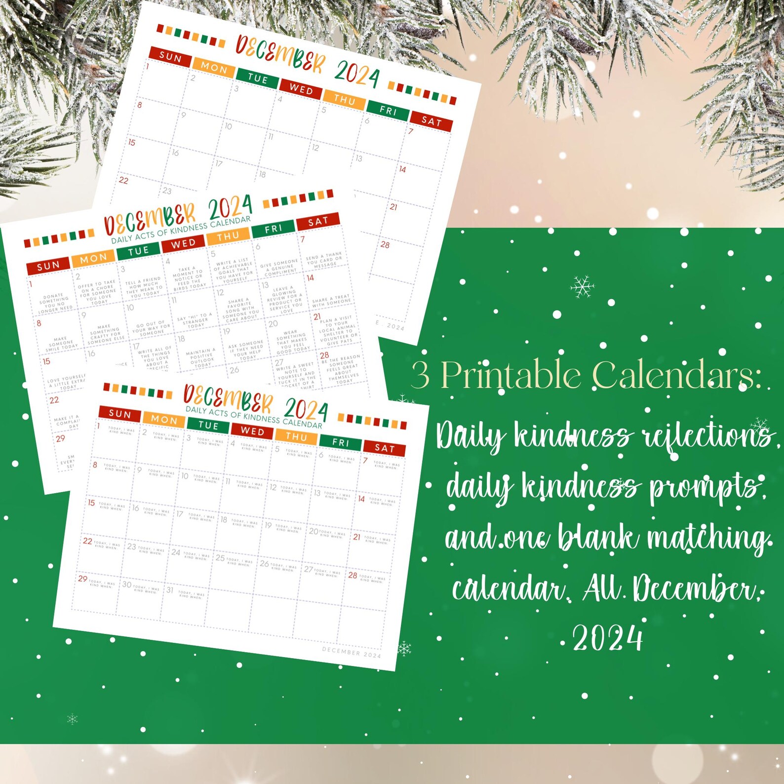 December 2024 Daily Acts of Kindness Calendar Printable, Daily Act of ...