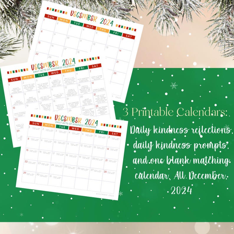 December 2024 Daily Acts of Kindness Calendar Printable, Daily Act of ...