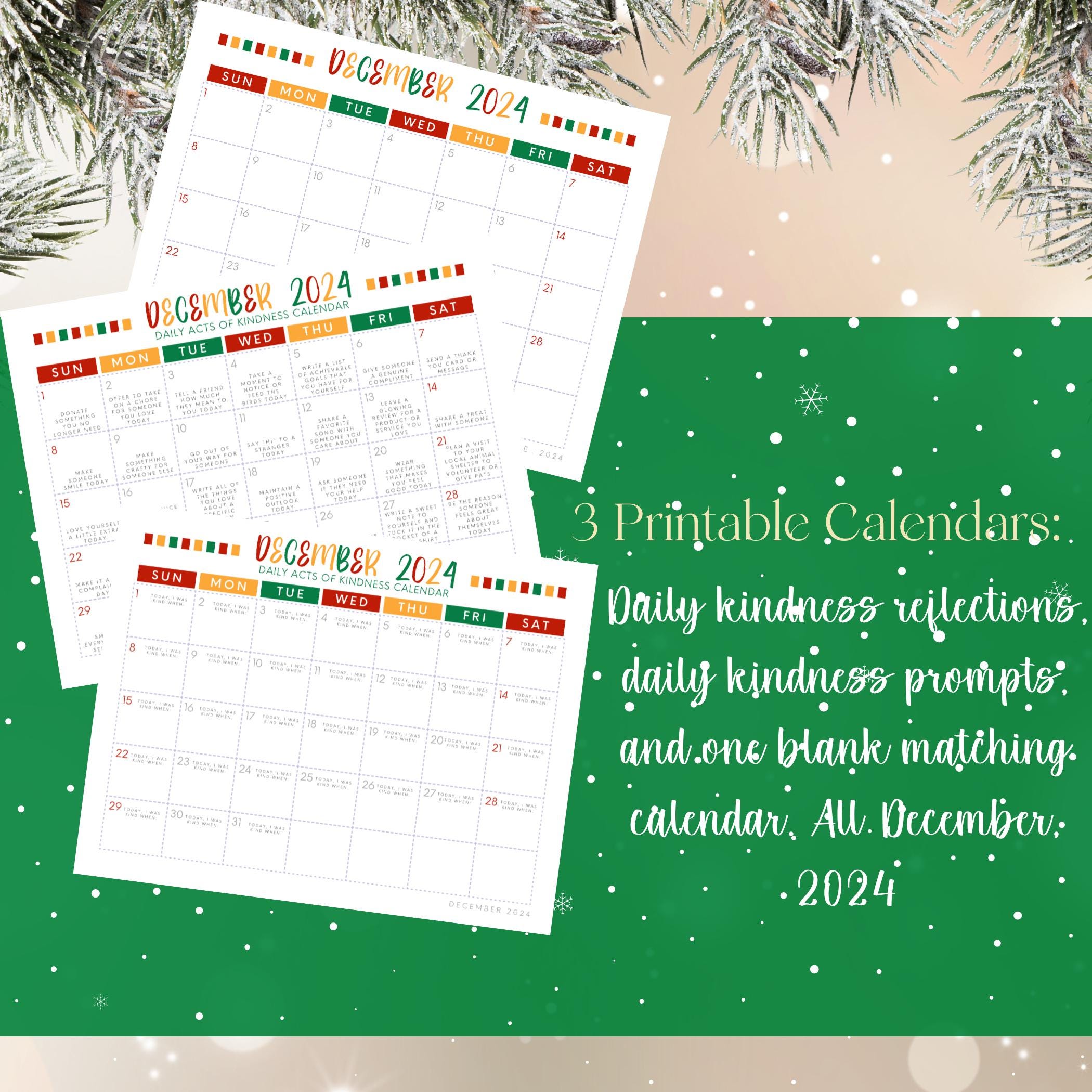 December 2024 Daily Acts of Kindness Calendar Printable, Daily Act of ...