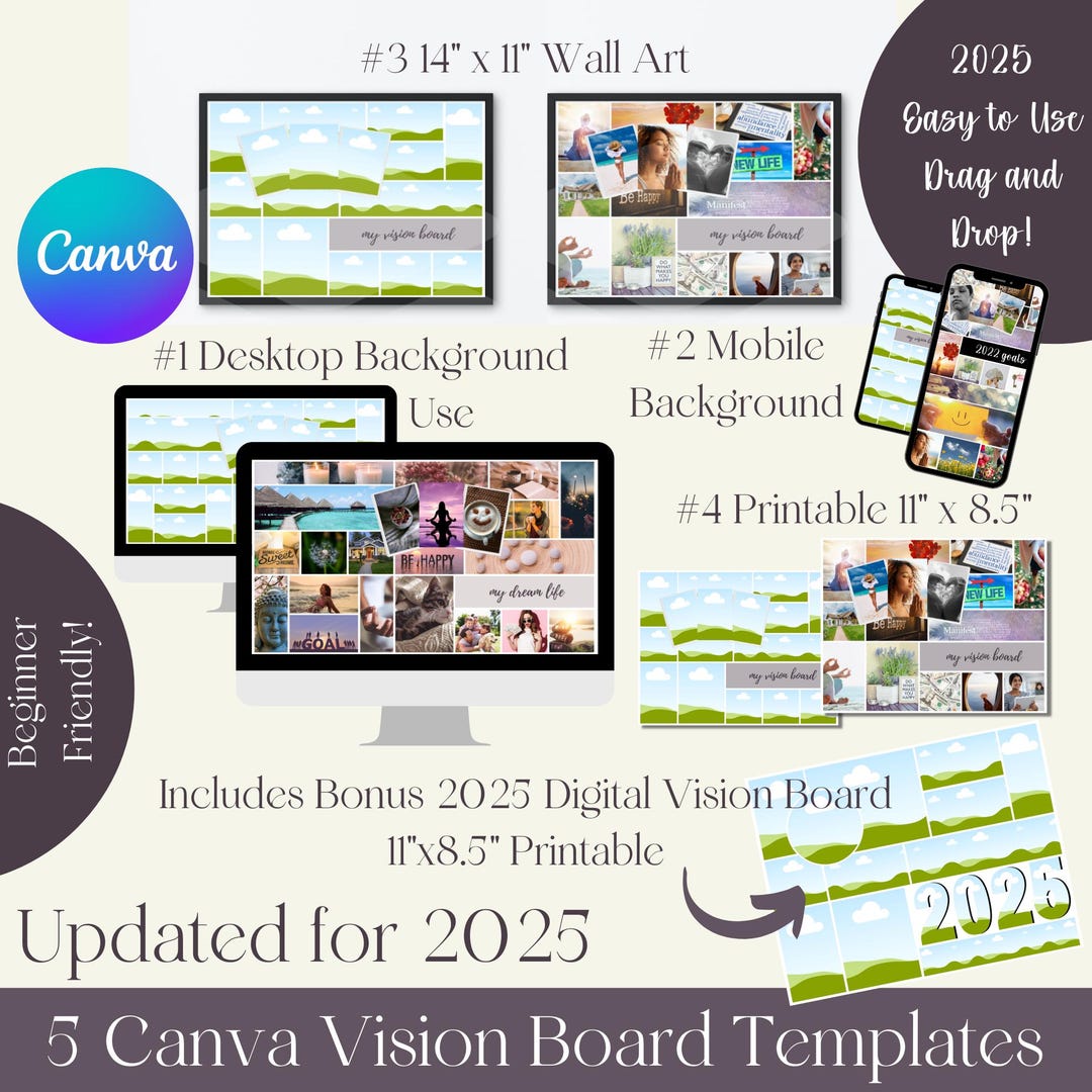 Canva Vision Board Template: Editable Digital Collage (multiple Sizes ...