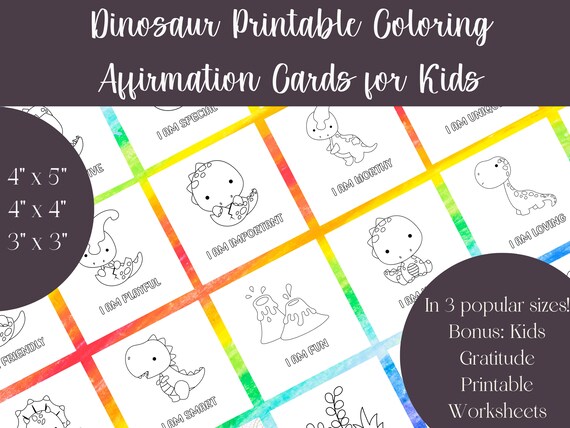 Printable Affirmation Cards for Kids Kids Coloring Dinosaur - Etsy