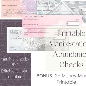 Printable Manifestation Abundance Checks and Canva Editable Abundance ...