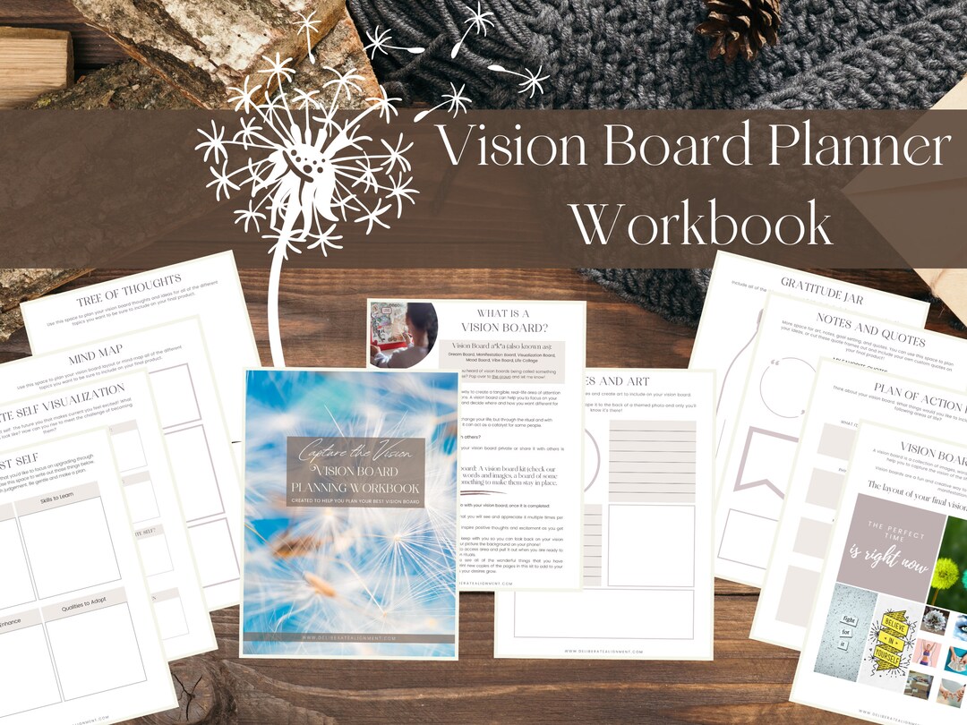 Vision Board Planner Workbook, Printable Vision Board Worksheets ...