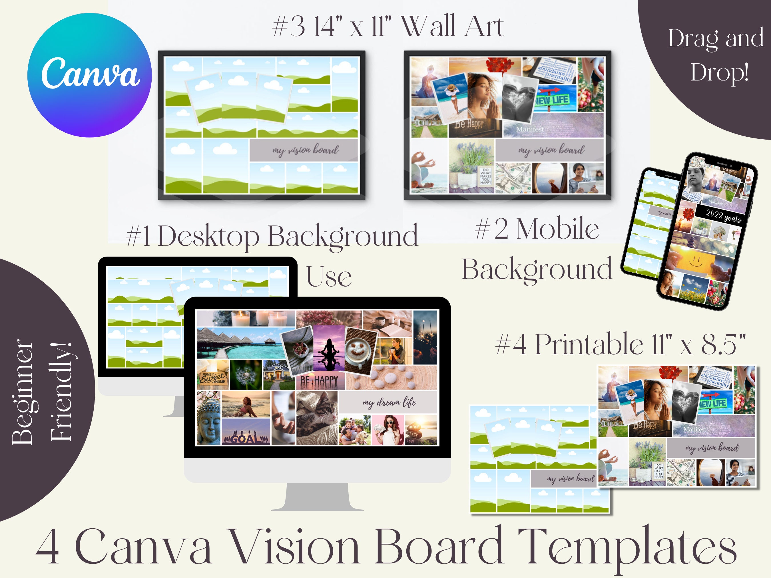 Digital Vision Board Template Fully Editable Drag and Drop - Etsy Australia