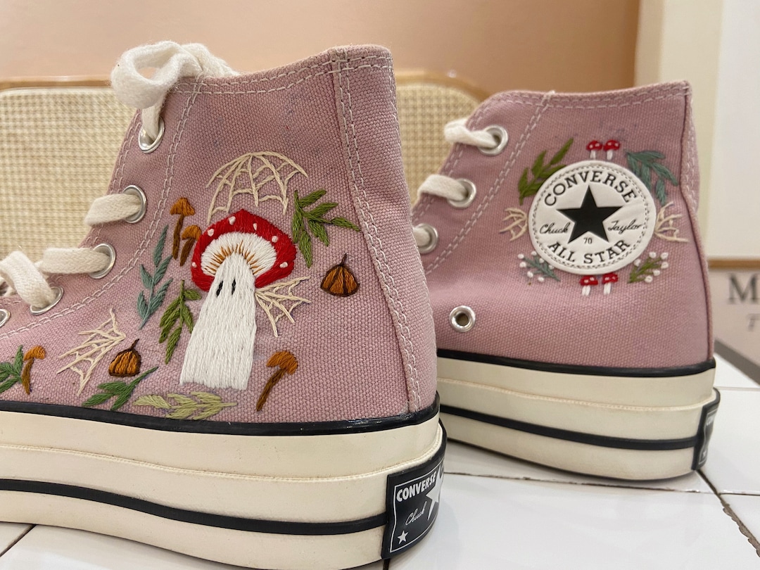 Embroidered Mushroom Ghost Converse/mushroom Converse/embroidered ...