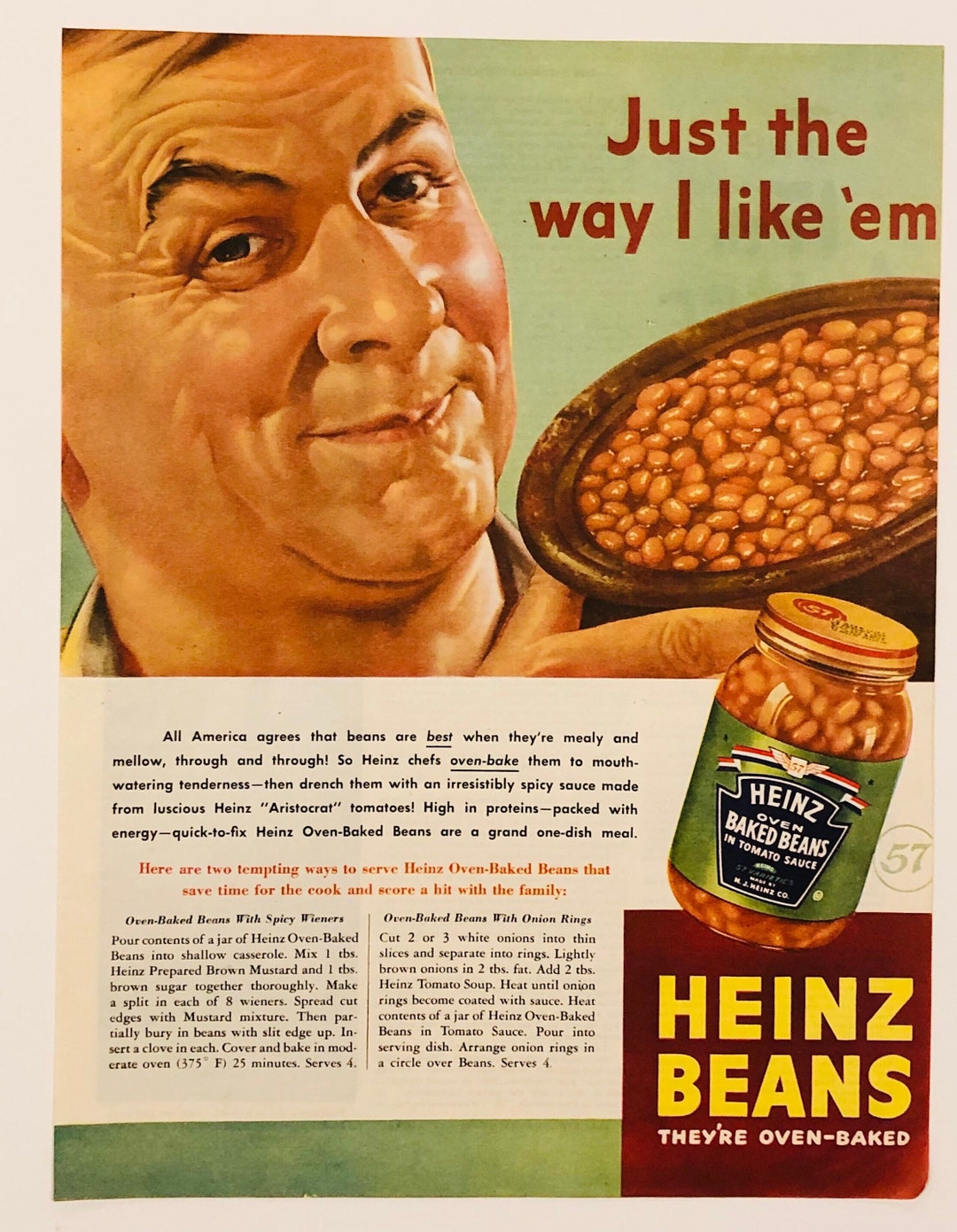 Rare 1944 Heinz Beans- Original Magazine Advertisement. Original ...