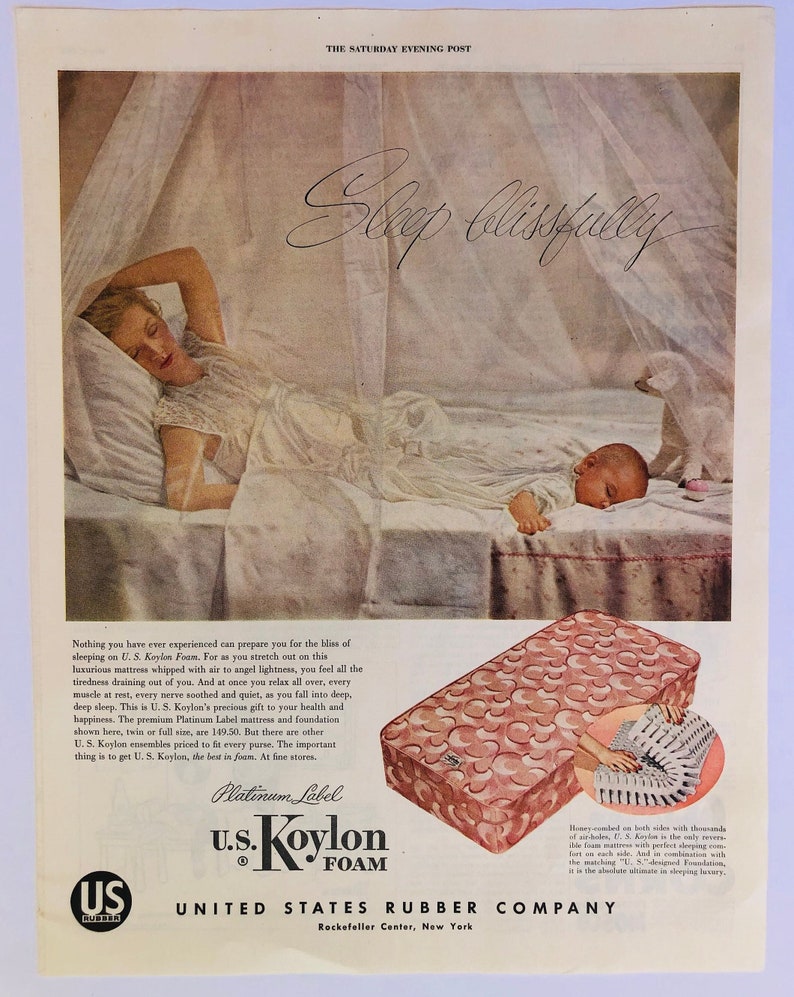 Rare 1955 Koylon Foam Mattress Mother & Baby - Magazine Advertisement. Original Vintage. Retro ...