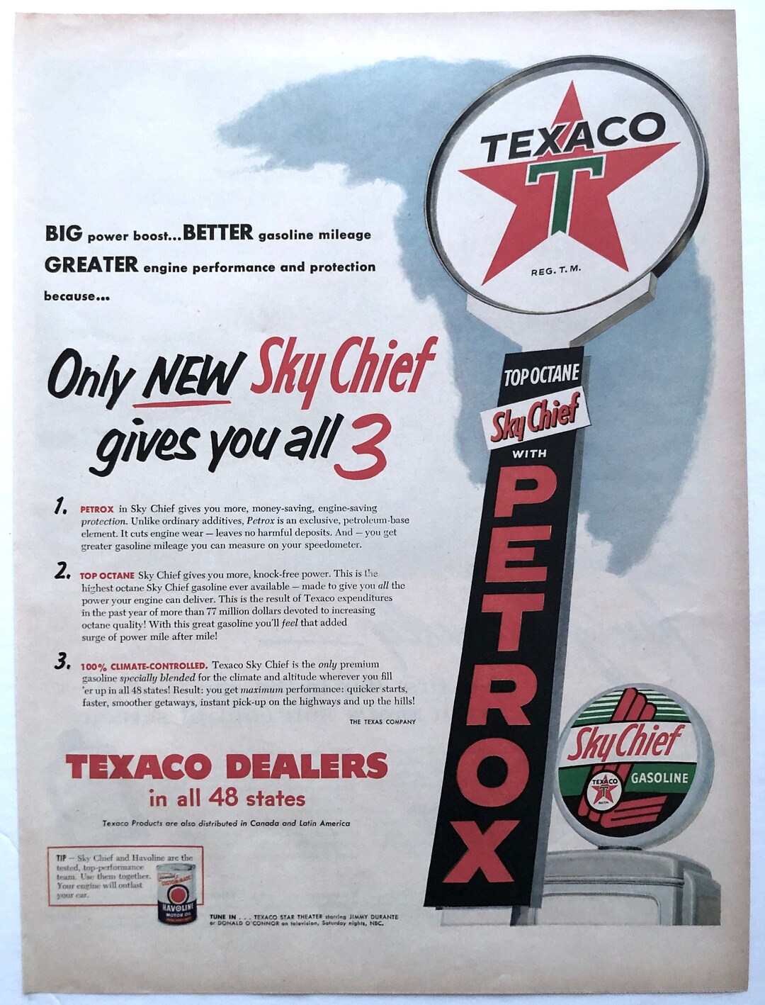Rare 1955 TEXACO Original Magazine Advertisement. Original Vintage ...