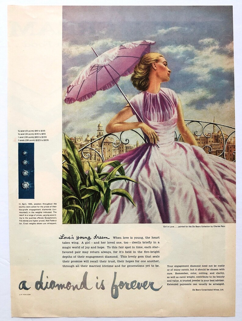 Rare 1955 De Beers Diamonds -original Magazine Advertisement. Original ...