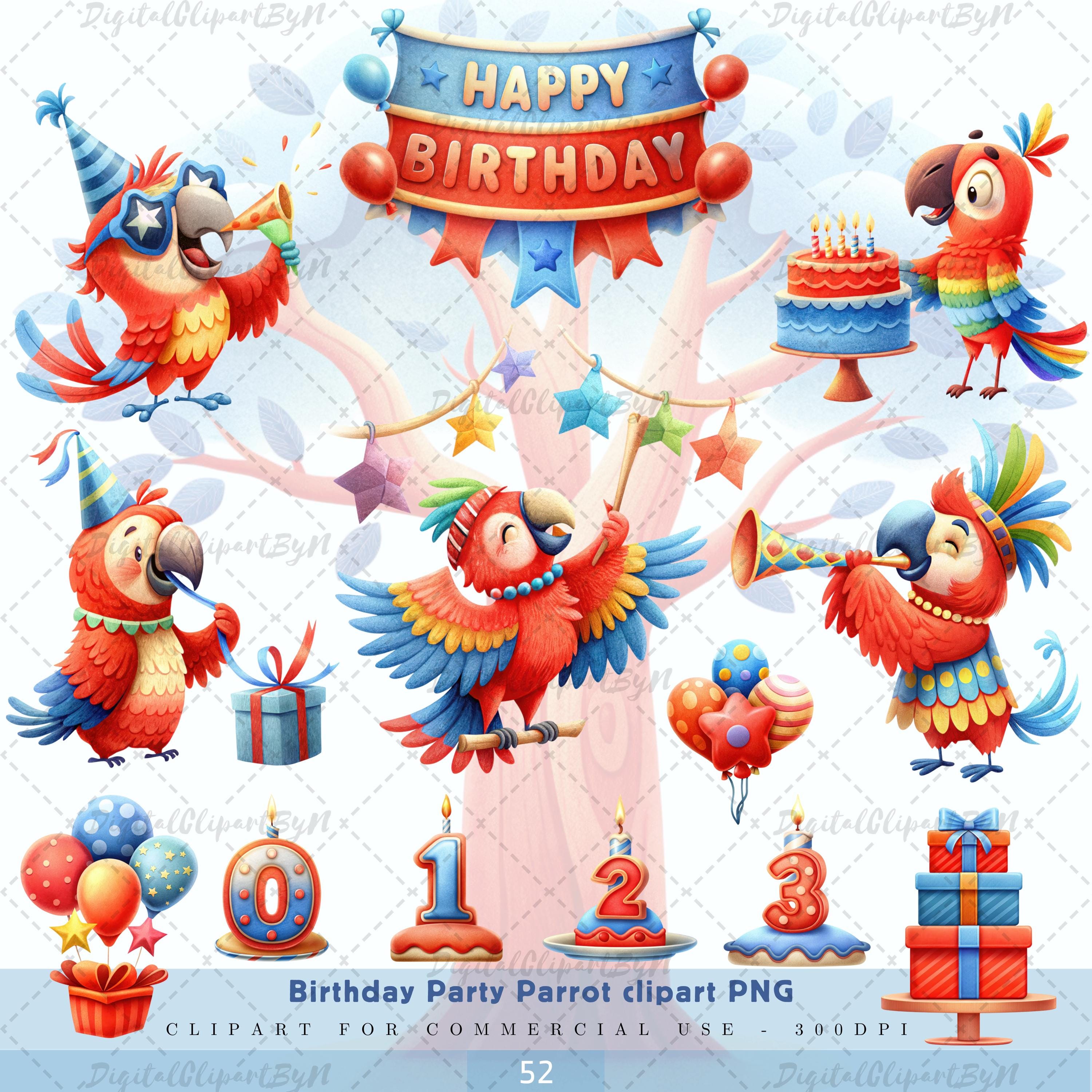 Birthday Party Parrot Clipart PNG Parrots Festive Party Hat, Balloon ...