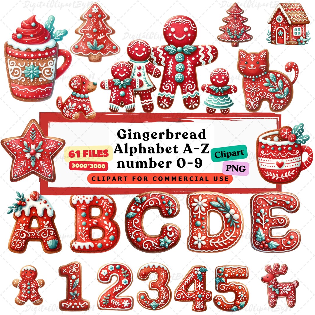 Watercolor Gingerbread Alphabet A-Z Number 0-9 Bundle, Christmas ...