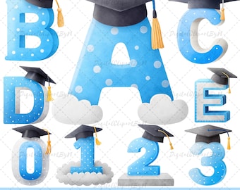 Graduation Letters and Numbers Clipart: A-Z, 0-9 (PNG Digital Download ...