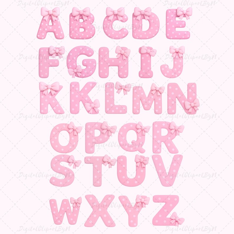 Pink Letter A-Z Clipart With Bow – Cute Polka Dot Alphabet Number 0-9 ...