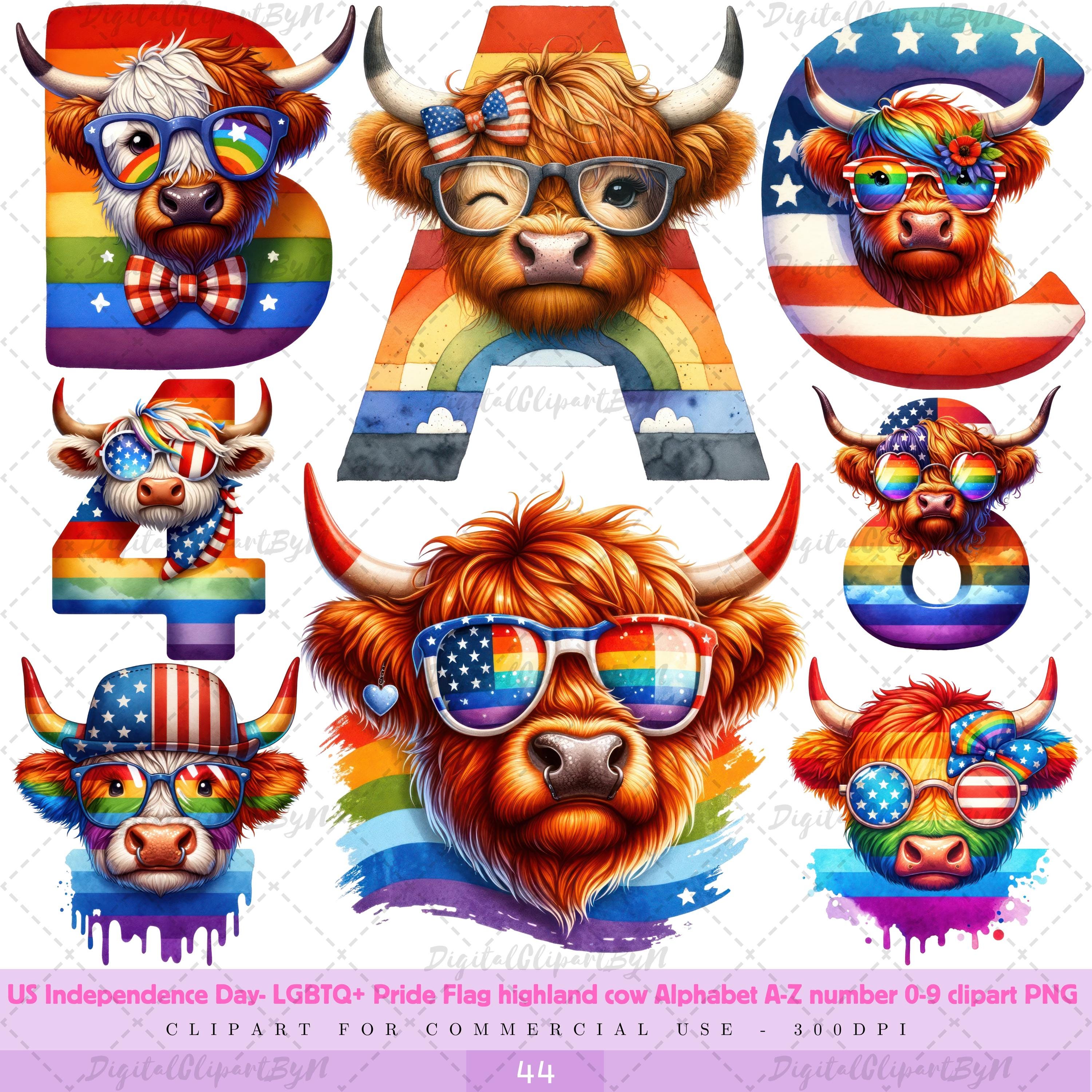 US Independence Day, LGBTQ+ Pride Flag, Highland Cow Alphabet A-Z ...