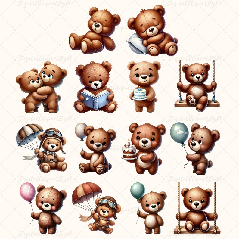 Brown Bear Clipart A-Z, Numbers 0-9, Cute Animal Alphabet Bundle , Bear ...