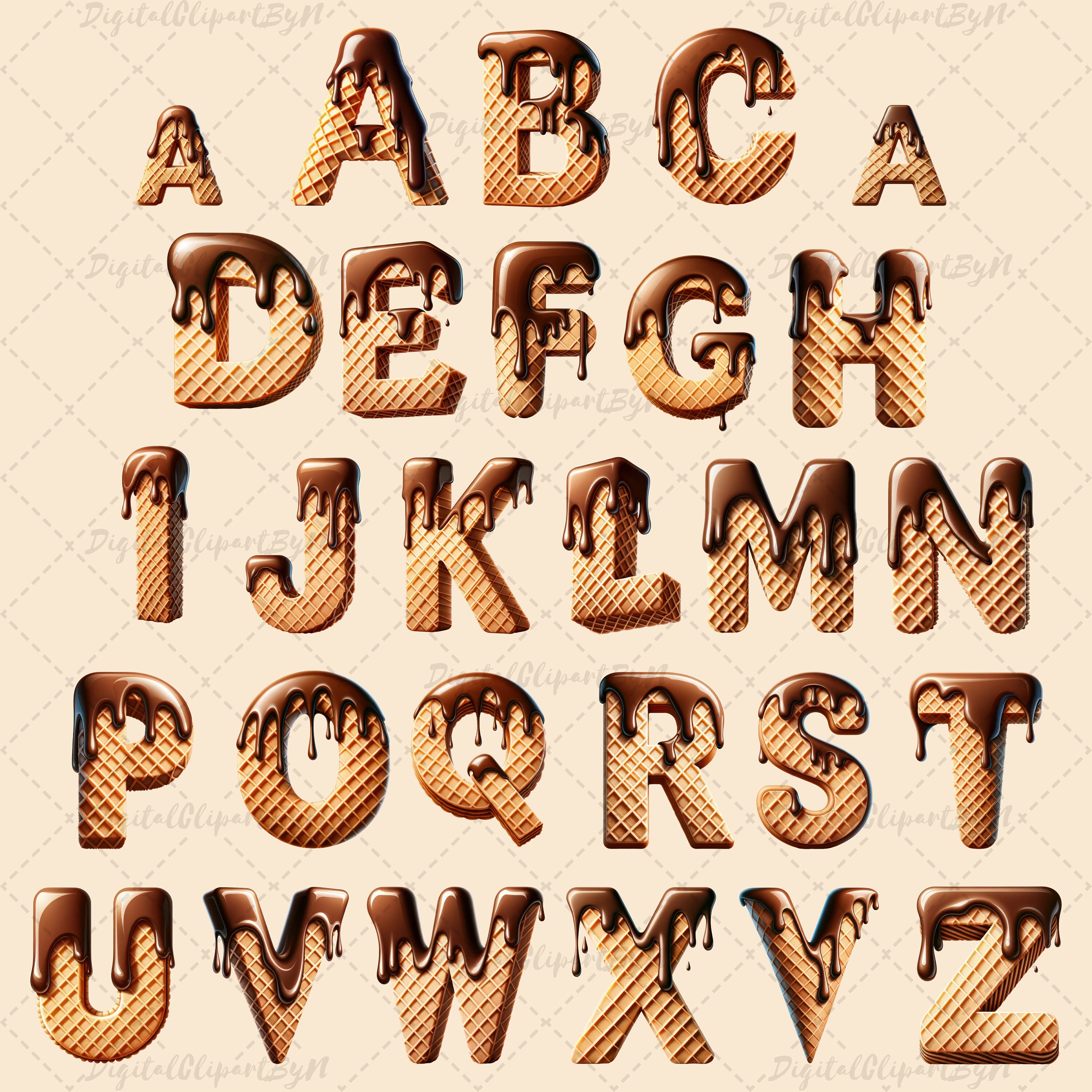Chocolate Wafer Ice Cream Alphabet A-Z Number 0-9 Bundle Clipart , Ice ...
