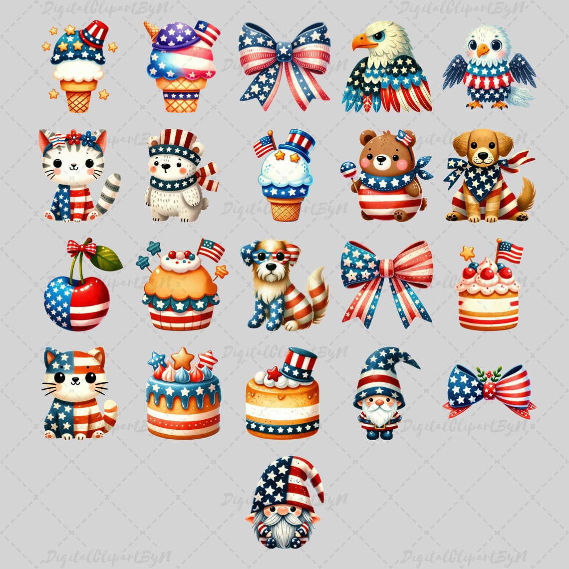 American 4th of July Clipart Alphabet A-Z Number 0-9 Bundle ...