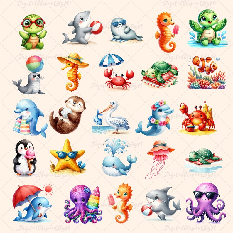 Cute Ocean Clipart for Kids | Sea Summer Clipart Animal | Beach Party ...