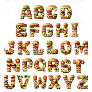 Burger Alphabet & Numbers Clipart – 3D Food Letters PNG – Fast Food ...
