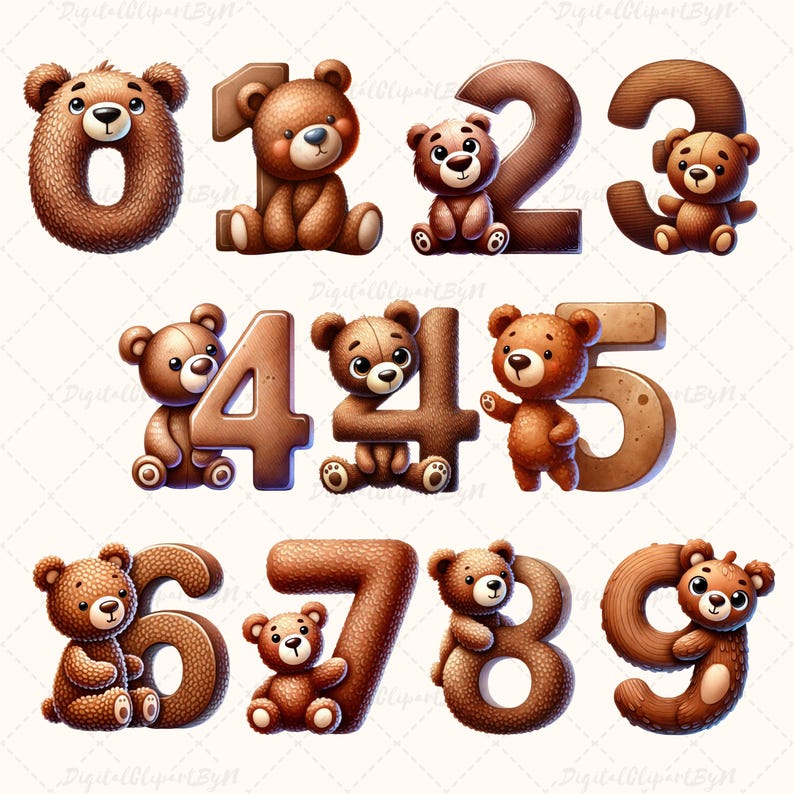 Brown Bear Clipart A-Z, Numbers 0-9, Cute Animal Alphabet Bundle , Bear ...