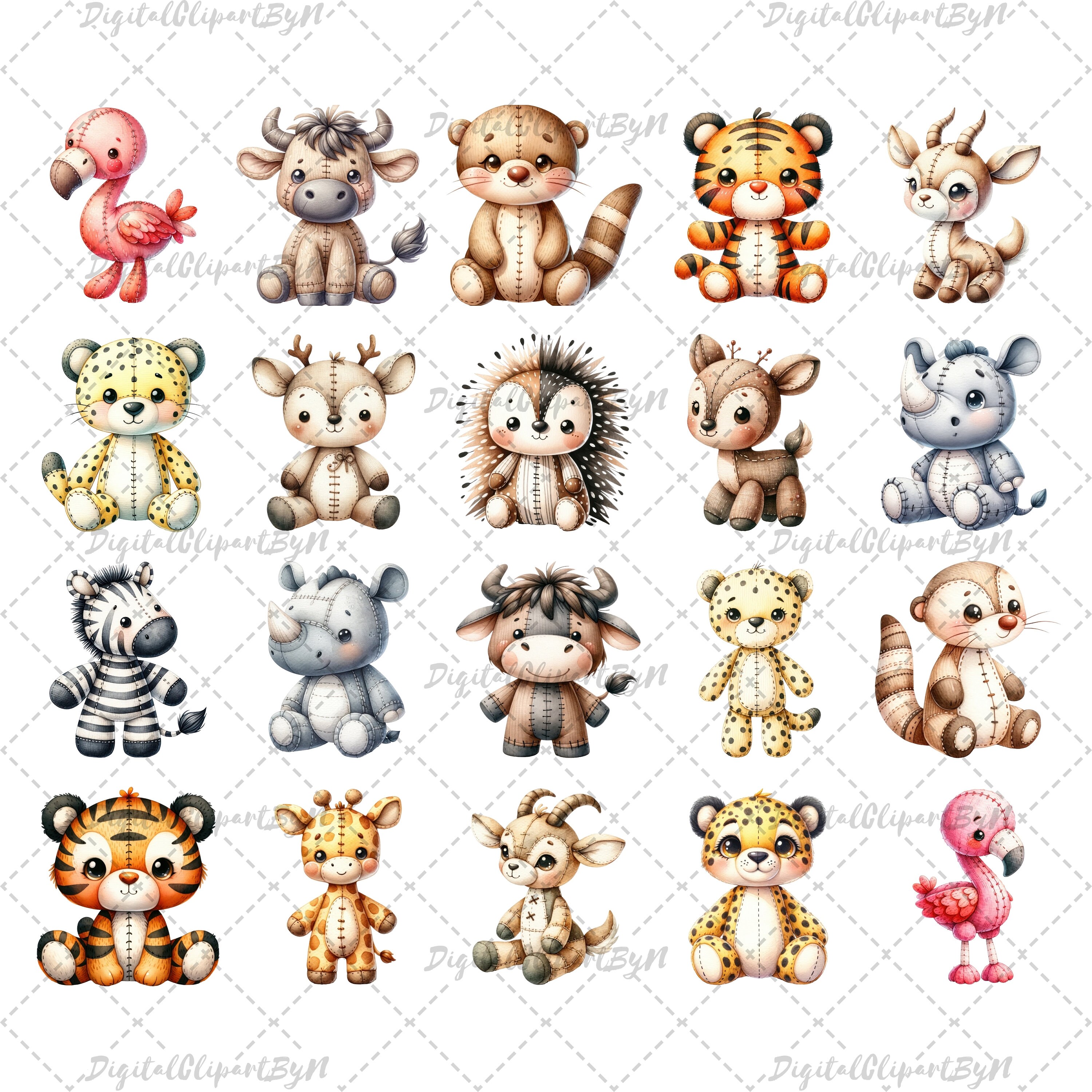 Cute Stuffed Animal Bundle Clipart, Including a Lion, Bear, Sheep ...