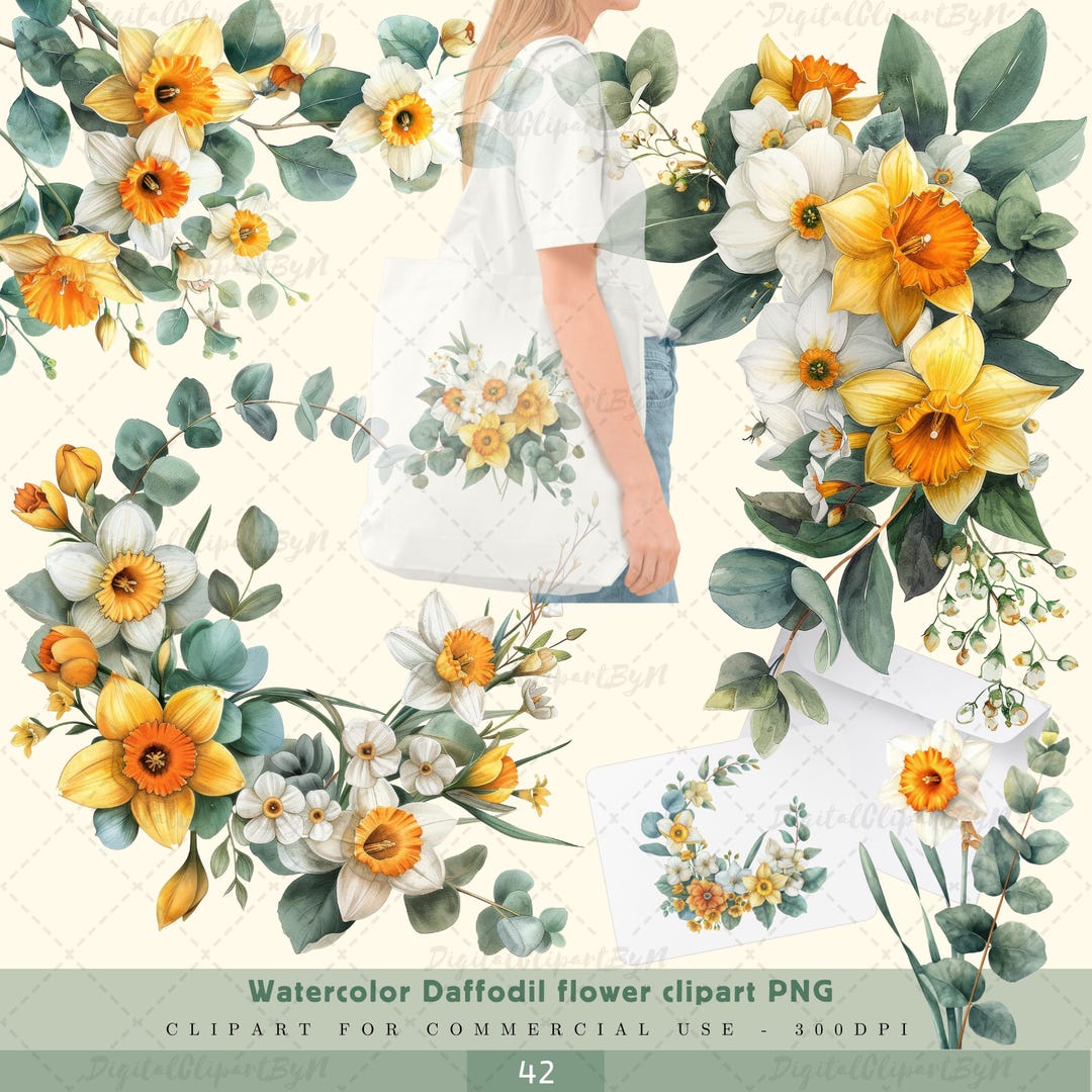 Watercolor Daffodil Flower Clipart Bundle | Spring Floral Daffodil ...