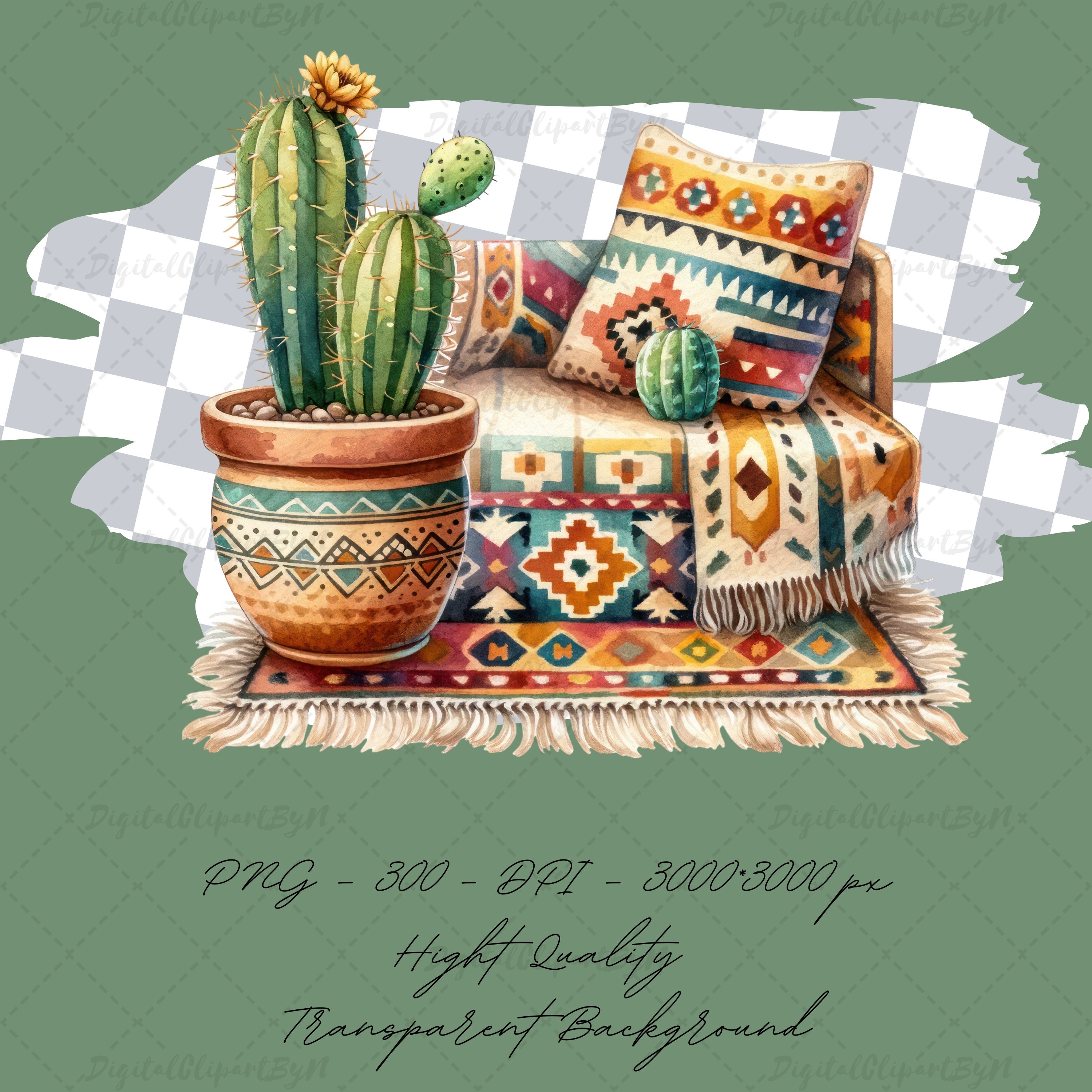Watercolor Cactus Clip Art Bundle, Planner Cactus Decor, Bohemian ...