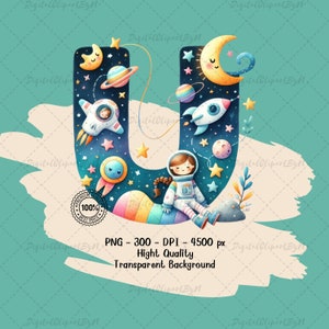 Watercolor Space Alphabet A-Z Number 0-9 Bundle, Space Alphabet Clipart ...