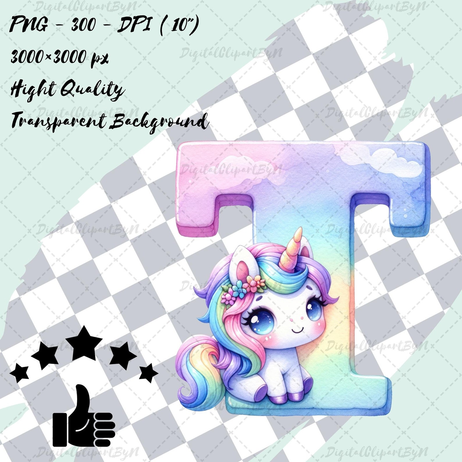 Cute Unicorn Alphabet A-Z Number 0-9 Bundle, Unicorn Alphabet Clipart ...