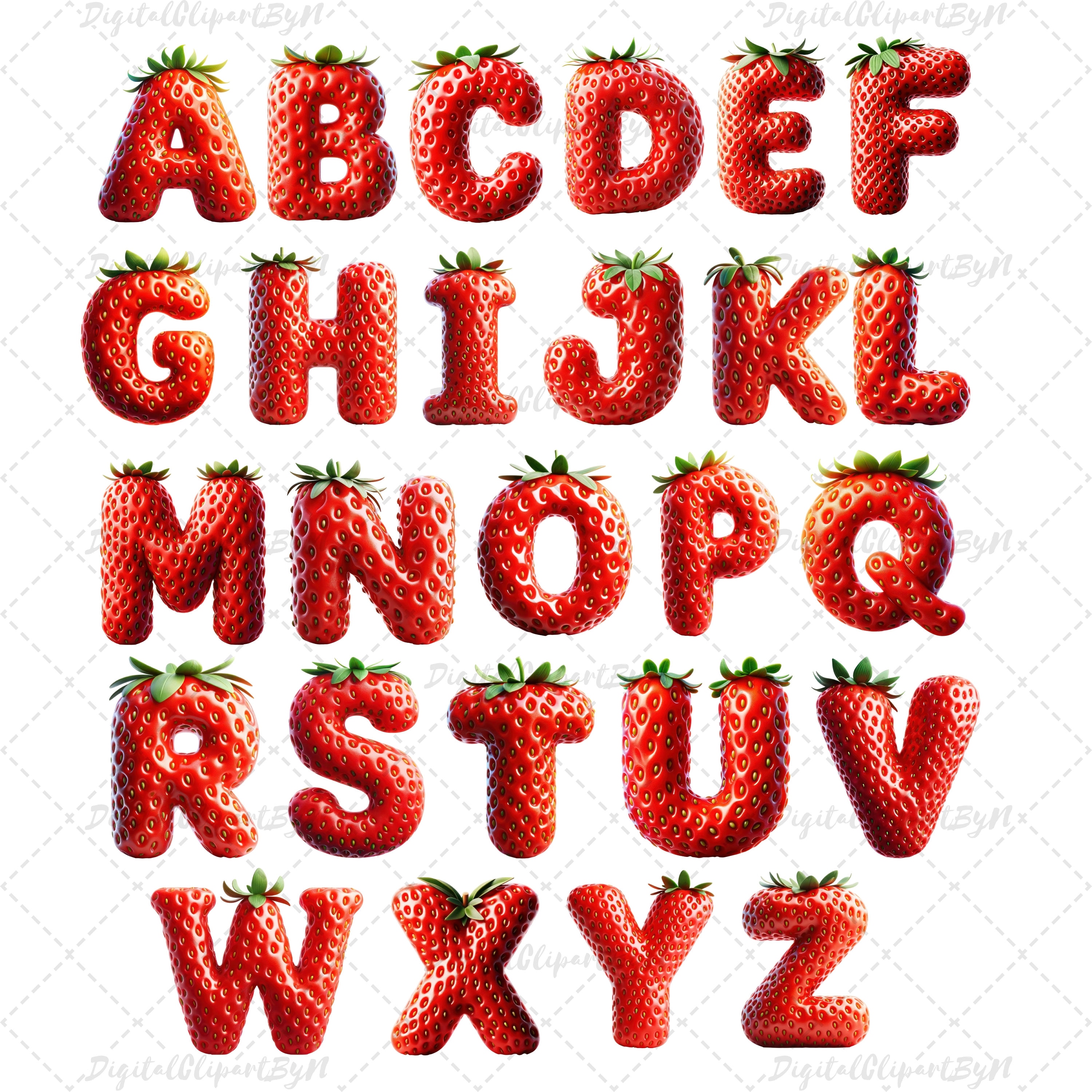 Strawberry Alphabet A-Z Number 0-9 Bundle Clipart , Fruit Alphabet ...