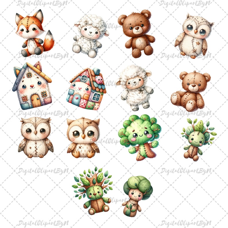 Cute Stuffed Animal Bundle Clipart, Including a Lion, Bear, Sheep ...