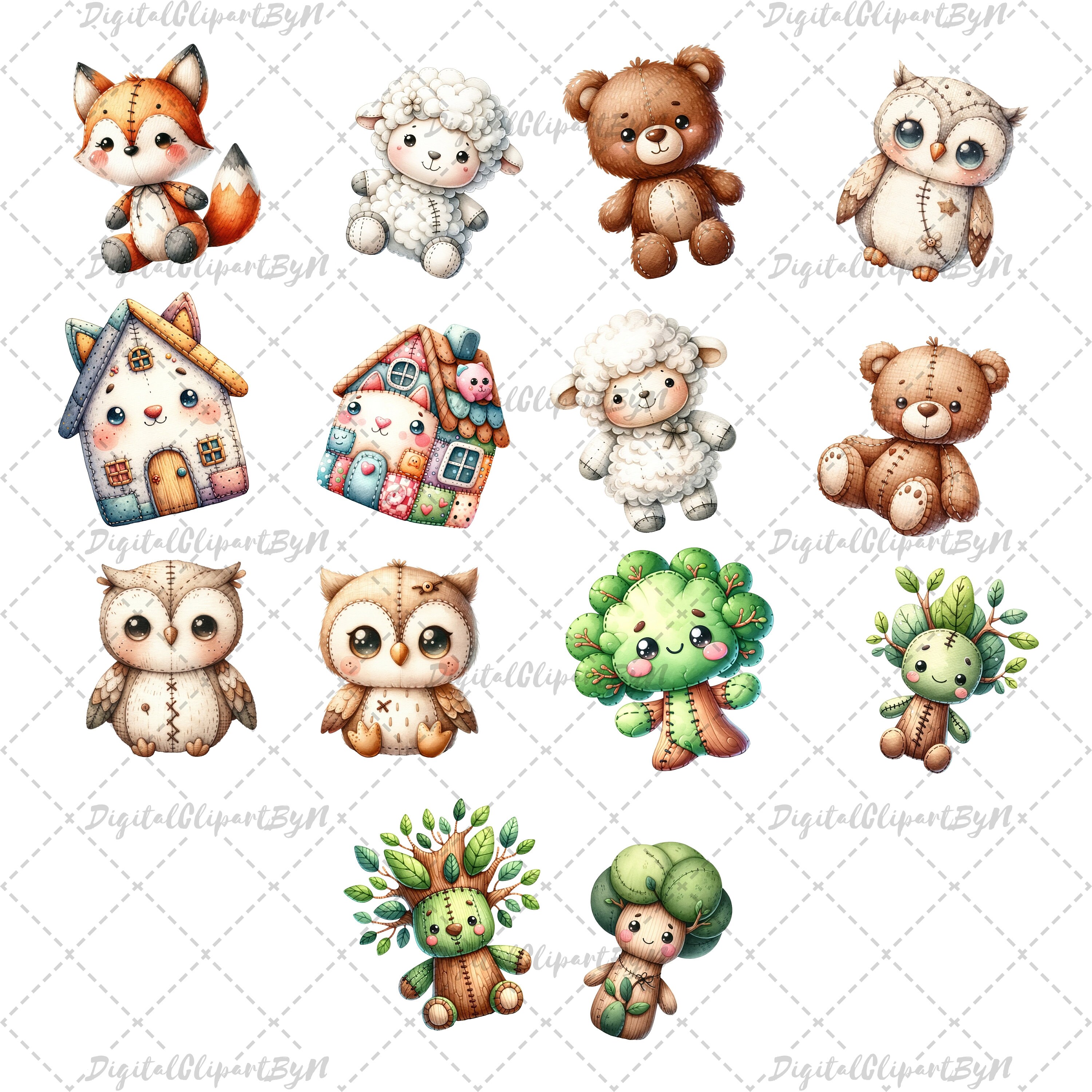 Cute Stuffed Animal Bundle Clipart, Including a Lion, Bear, Sheep ...