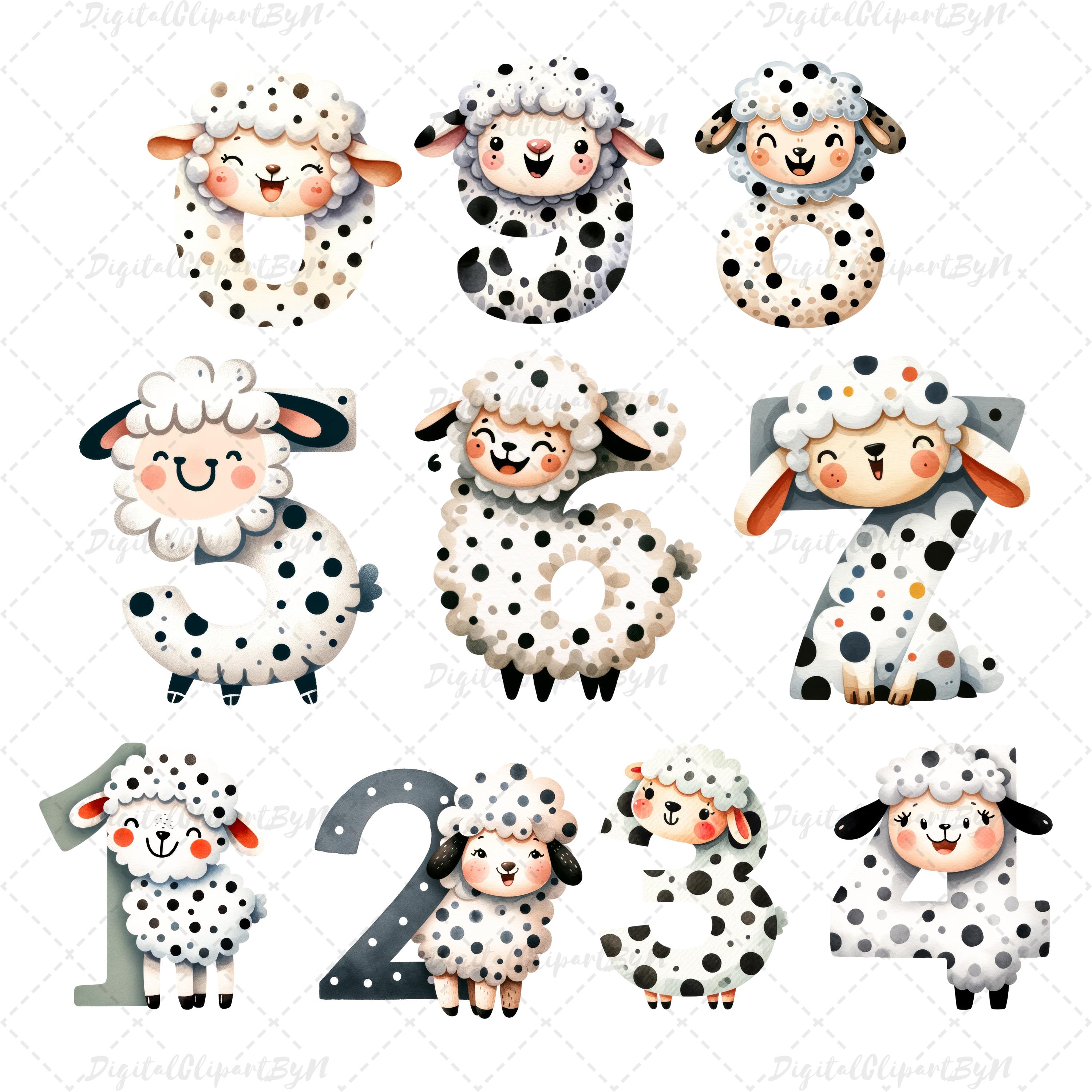 Watercolor Spotted Lamb Alphabet A-Z Number 0-9 Bundle, Spotted Sharp ...