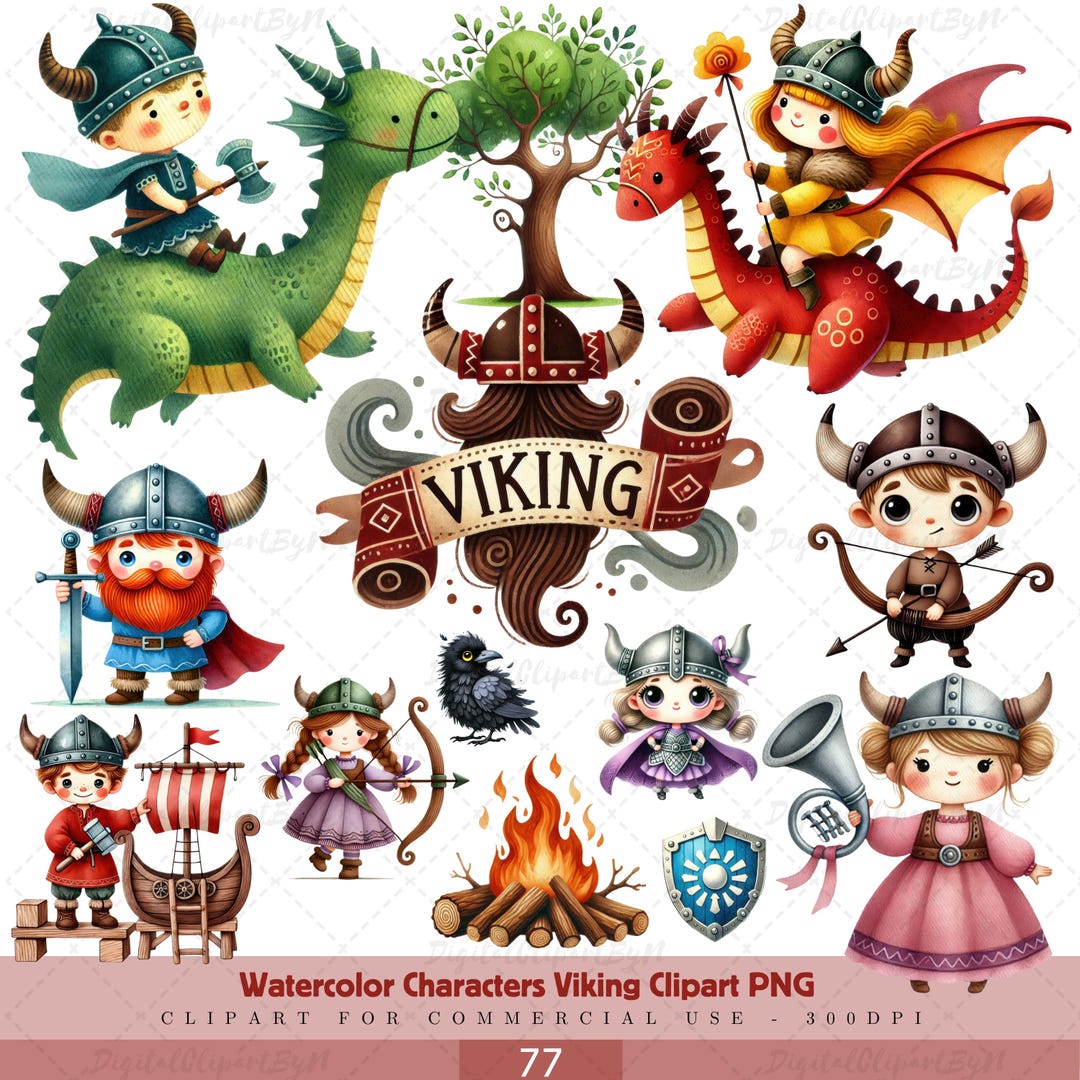 Watercolor Viking Clipart Bundle | Viking Characters Digital Download ...