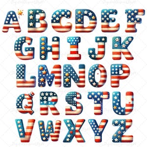 American 4th of July Clipart Alphabet A-Z Number 0-9 Bundle ...