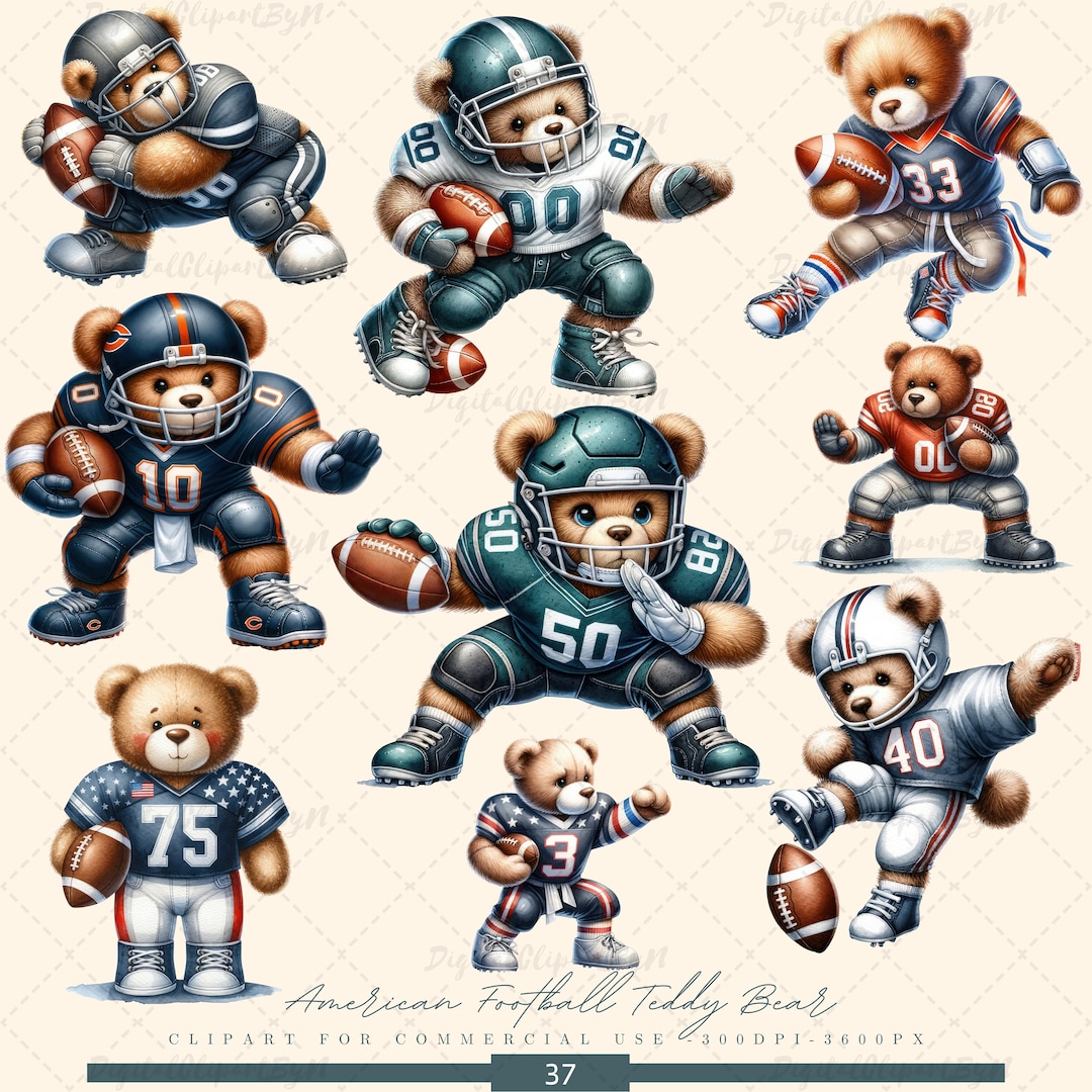 Baby American Football Teddy Bear Clipart ,watercolor Sports Bears ...