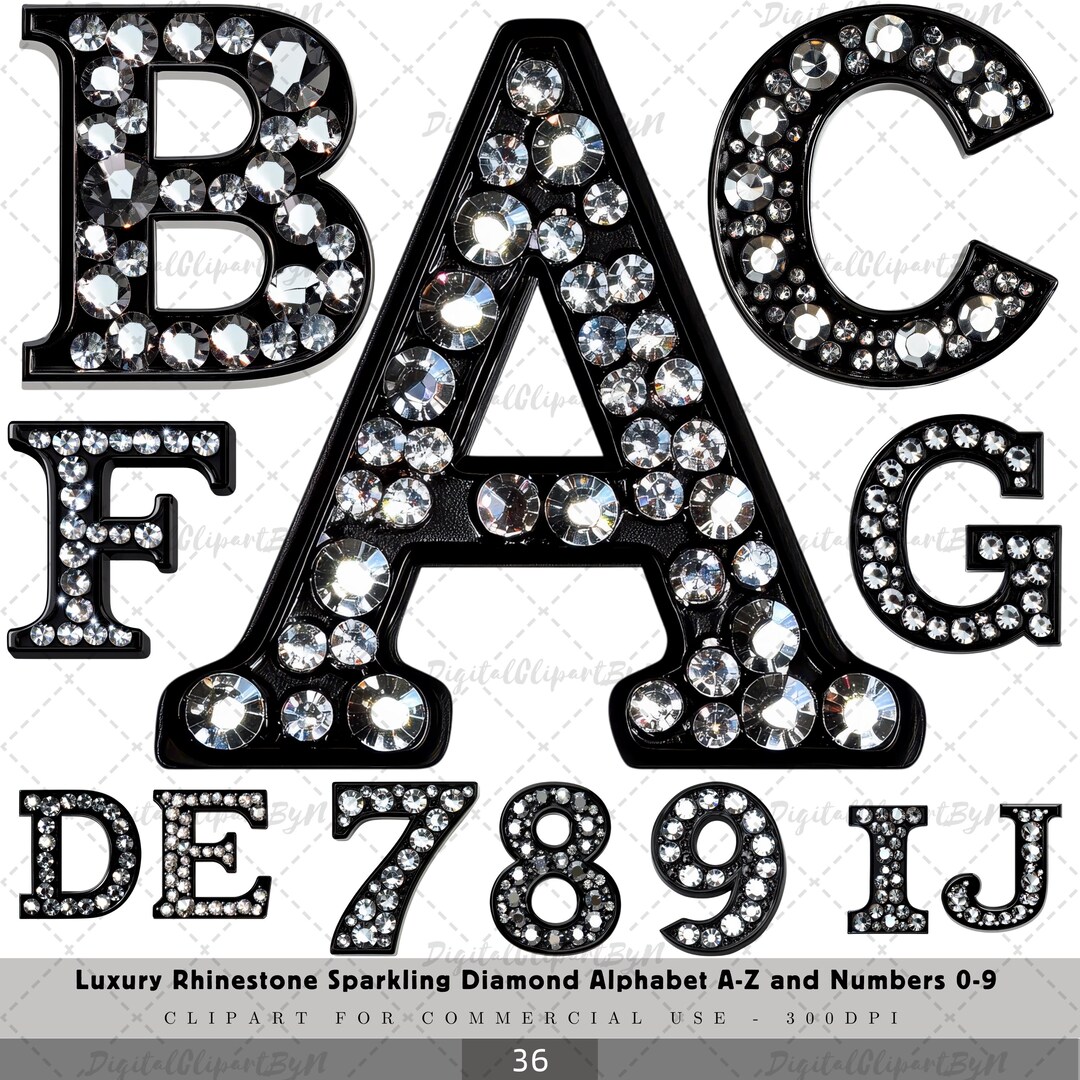 Luxury Rhinestone Alphabet A-Z Letters Numbers 0-9 Clipart – Sparkling ...